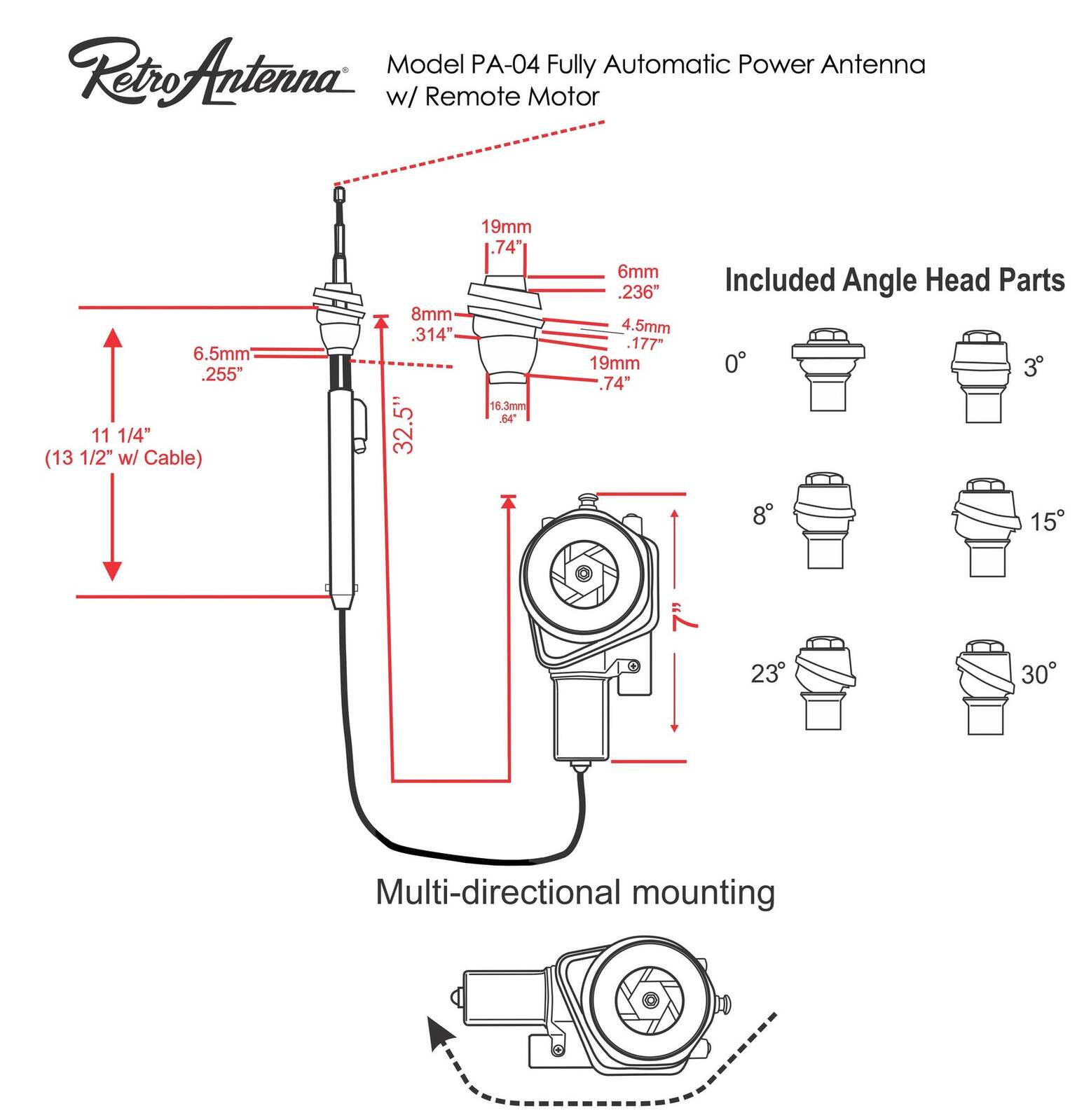 RetroSound SC62-ADPT-PA04 Fully Automatic Power Antenna - OE Style