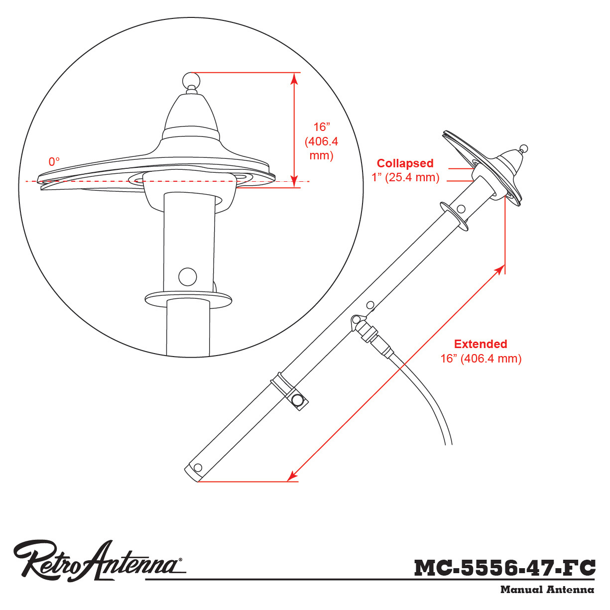 RetroSound MC-5556-47-FC 1955-57 Chevrolet Tri-Five Chevy Antenna ...