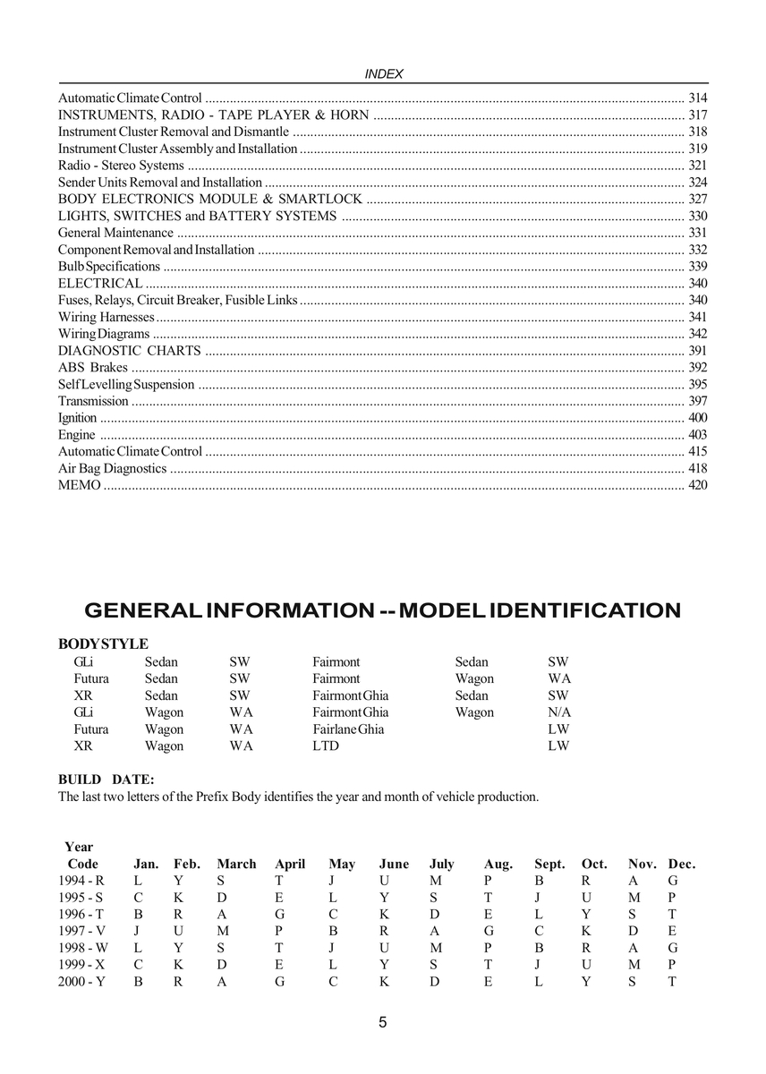 Ep F5 Falcon Fairlane Ef El Vehicle Repair Manual 94 98