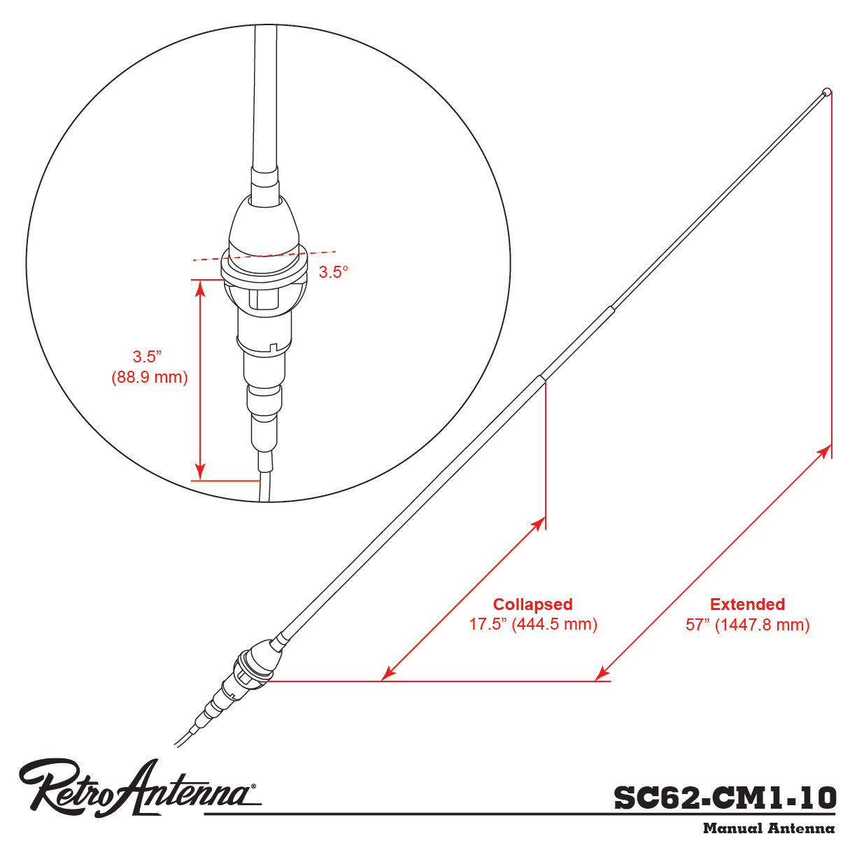 RetroSound SC62-XXM1-XX 1964-67 Ford Mustang Replacement Antenna