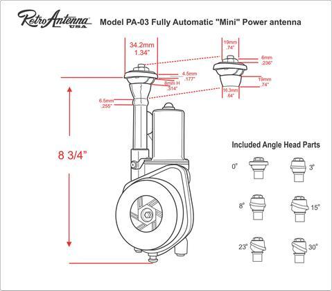 RetroSound PA03B Fully Automatic Mini Power Antenna - Black Mast