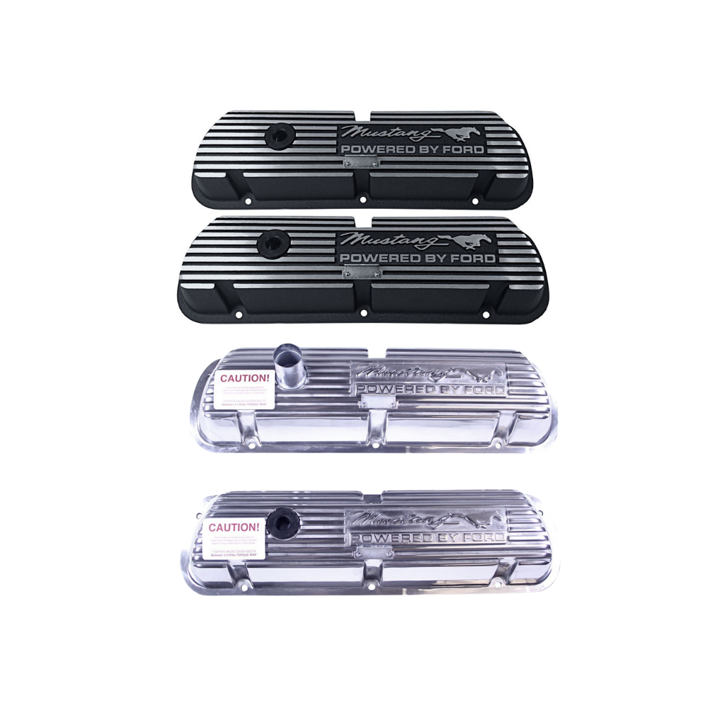 Scott Drake 6A582-MHX Finned Aluminium Valve Covers Mustang Script ...